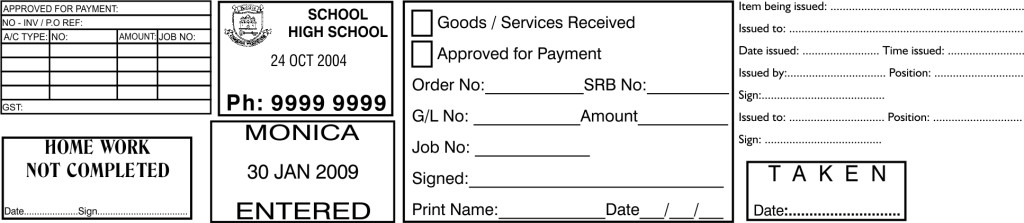 Samples of Rubber Stamps Office, School or Council Stamps